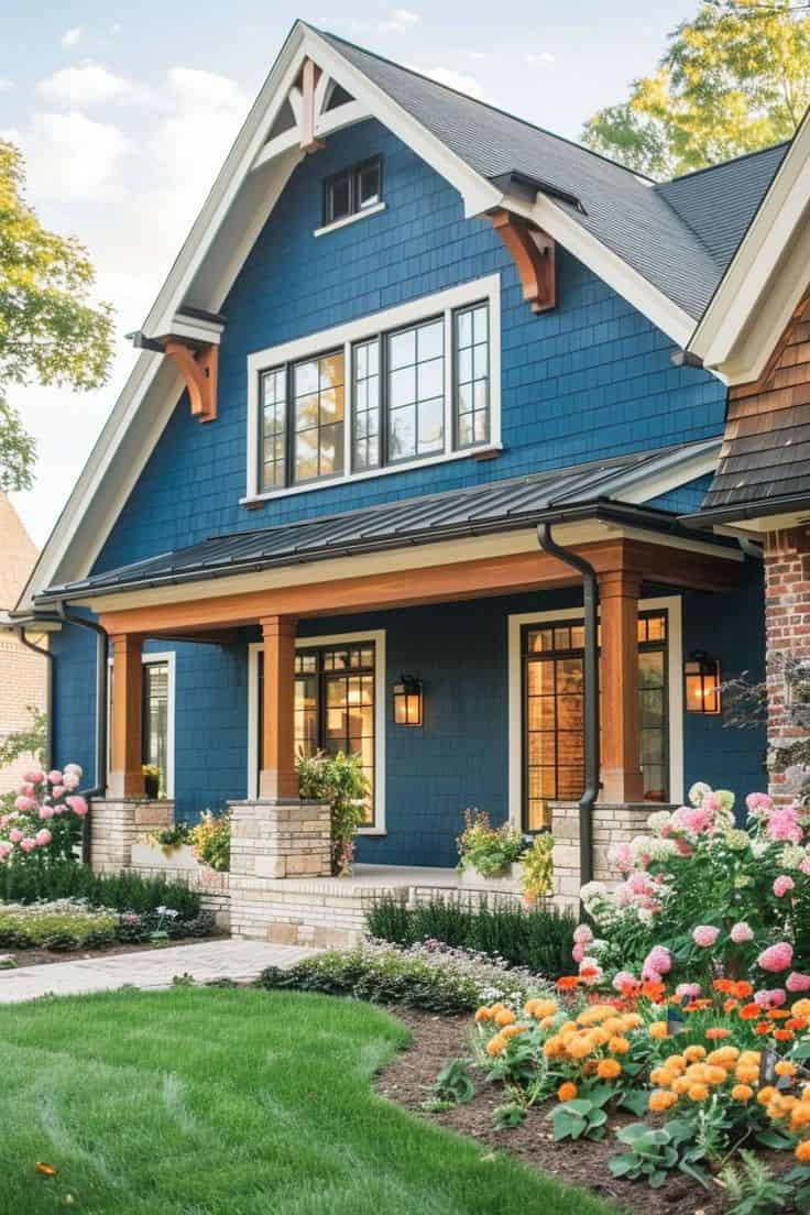 Inspiring Dark Blue House With Cedar Trim Images